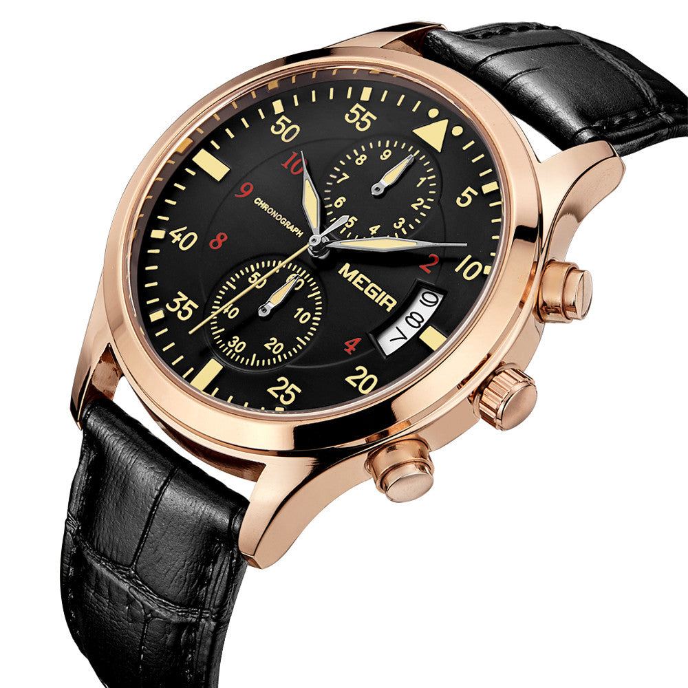 FLYOVER BLACK - MEGIR Watch – Megir Watches